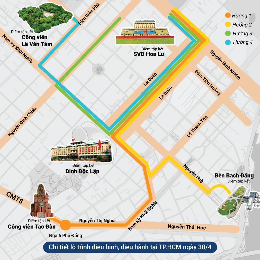 Cẩm Nang Chi Tiết Sơ Đồ Các Hướng Diễu Binh 30/4/2025